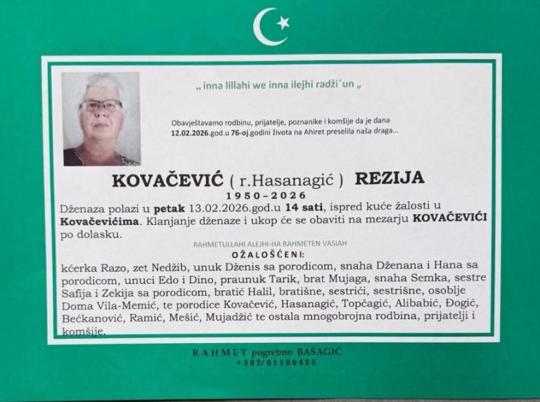 Na Ahiret preselila Kovačević (rođ. Hasanagić) Rezija - Cazin.BA
